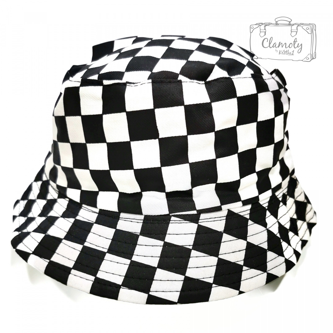 BUCKET HAT, KAPELUSZ RYBAKA BIAŁO-CZARNA SZACHOWNICA